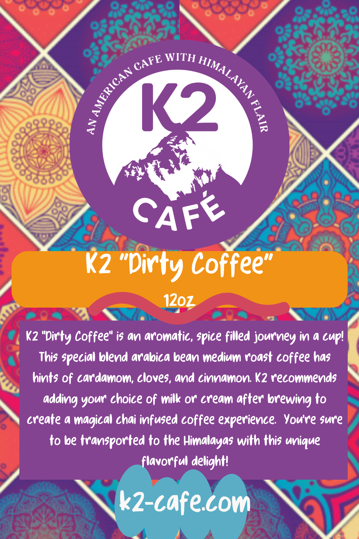 K2 "Dirty Coffee" 12oz bag | K2 Cafe Poolesville